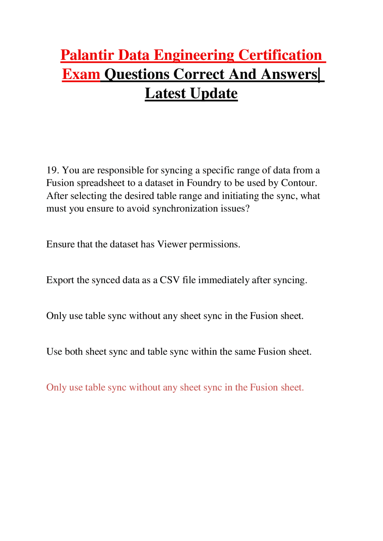 Palantir Data Engineering Certification Exam Questions Correct And ...