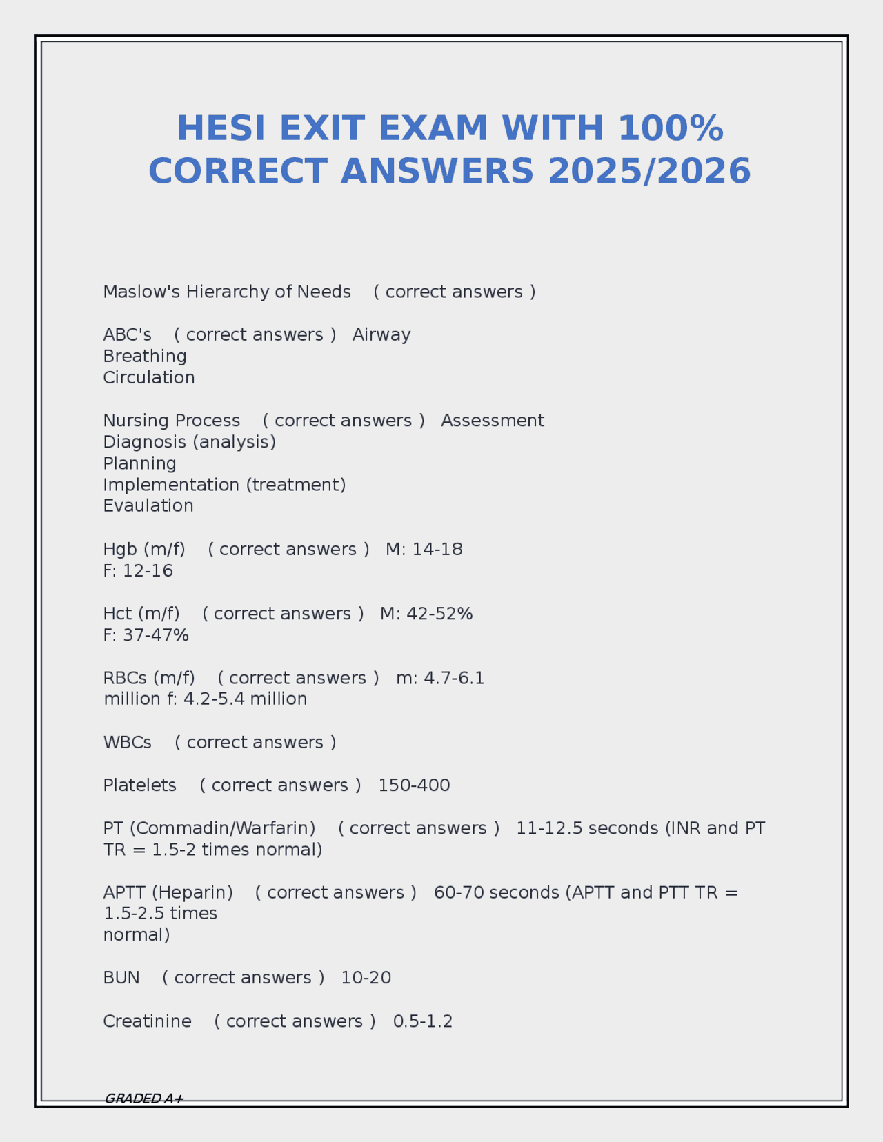 HESI EXIT EXAM WITH 100% CORRECT ANSWERS 2025/2026 | Exams Nursing ...