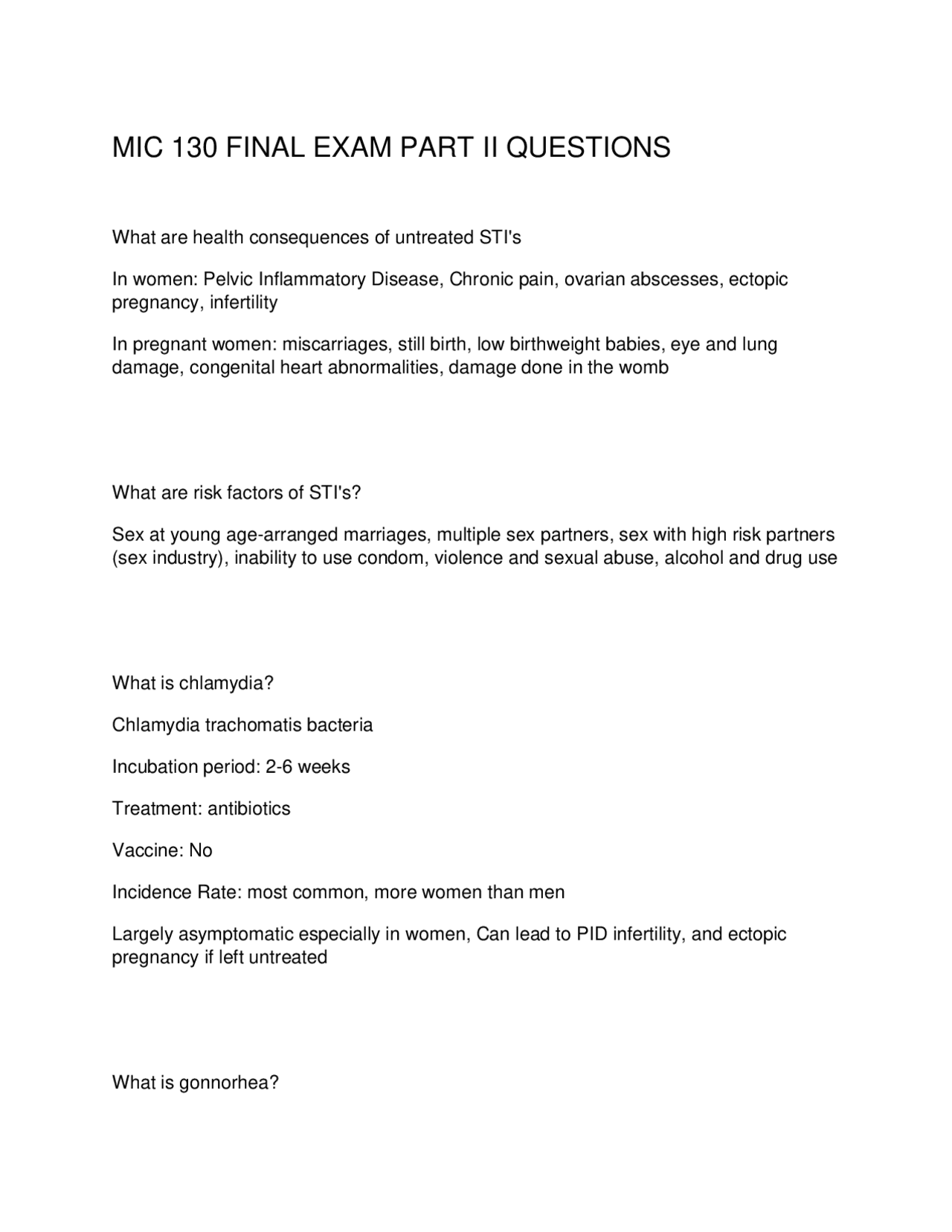 STI's, HIV and AIDS: Final Exam Questions and Answers | Exams Social ...