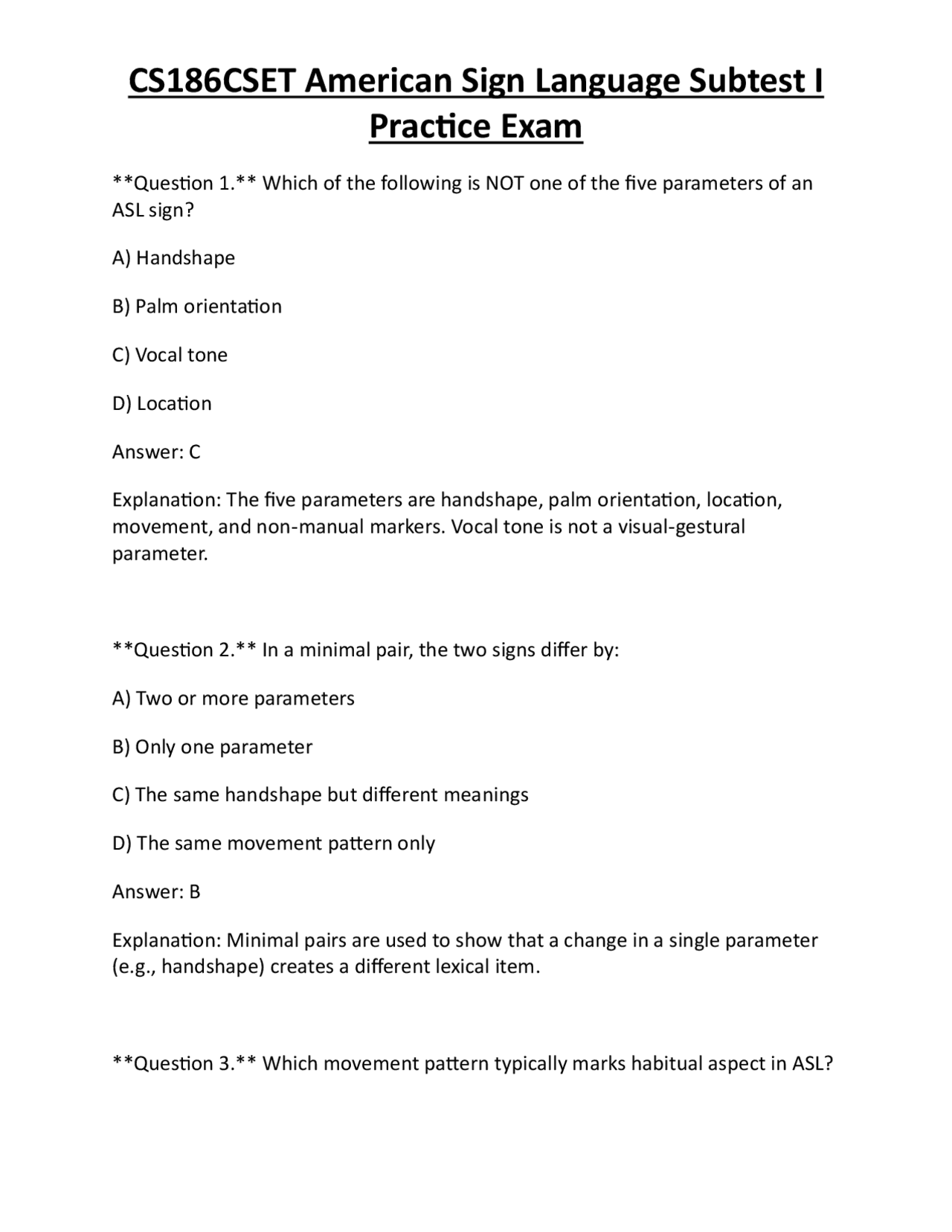 ASL Subtest I Practice Exam: Comprehensive Review Questions | Exams ...