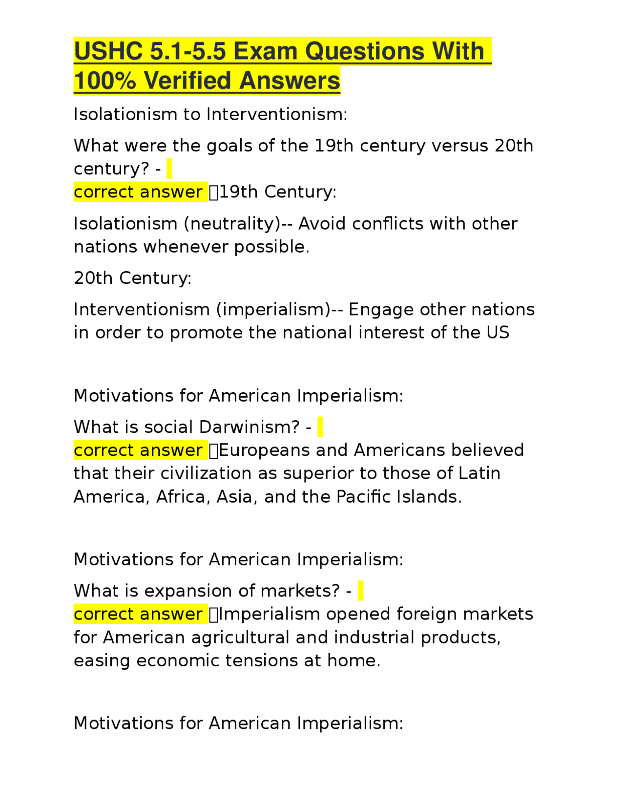 USHC 5.1-5.5 Exam Questions and Answers: Isolationism to ...