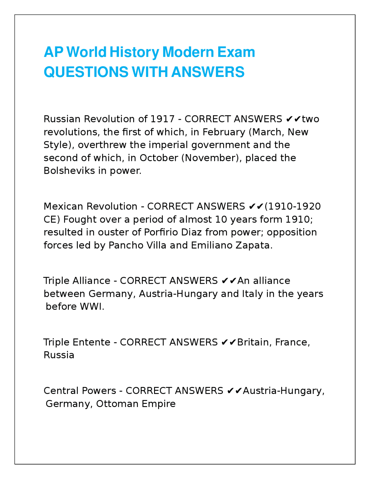 AP World History Modern Exam QUESTIONS WITH ANSWERS | Exams World ...
