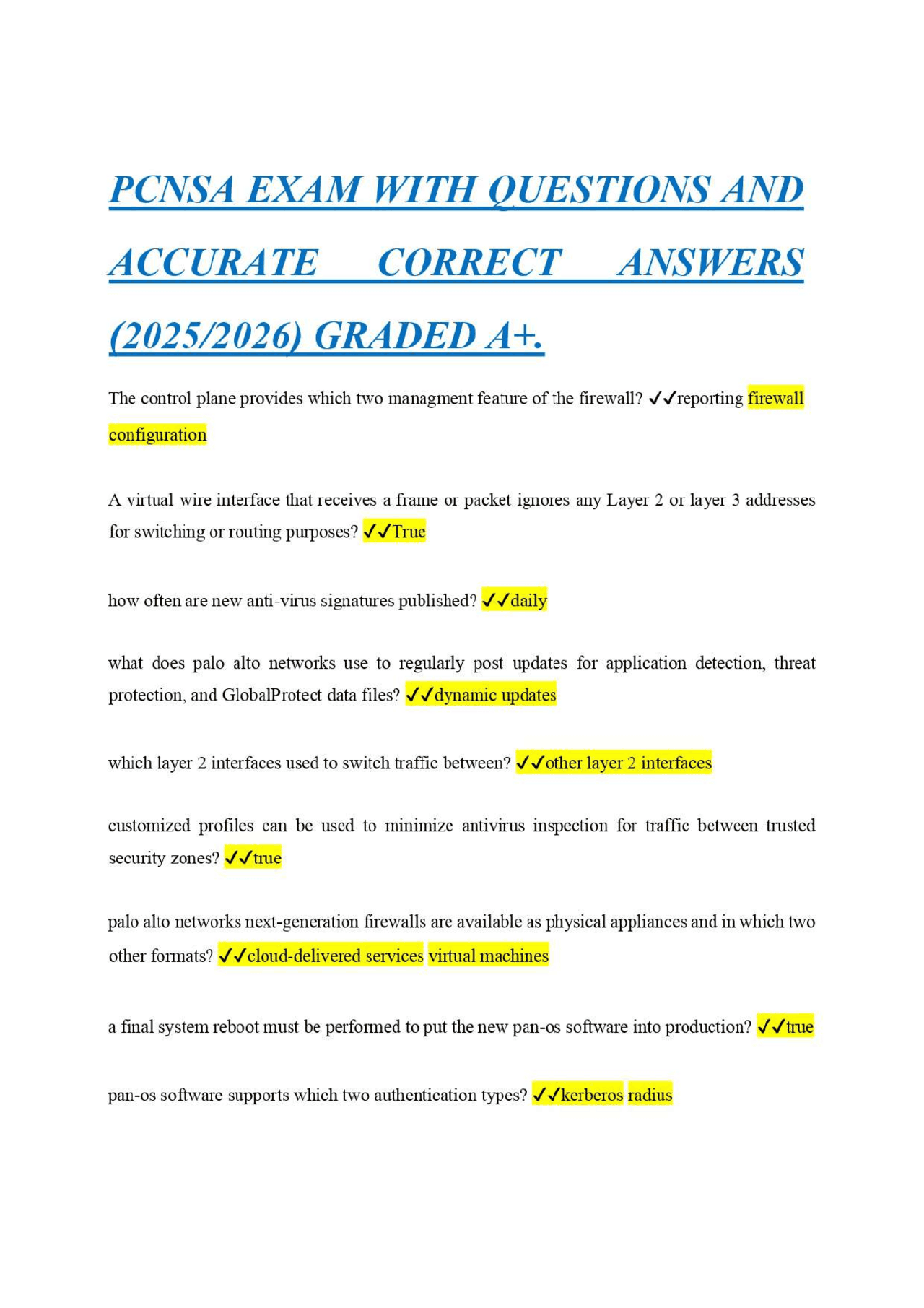 PCNSA EXAM WITH QUESTIONS AND ACCURATE CORRECT ANSWERS (2025/2026 ...