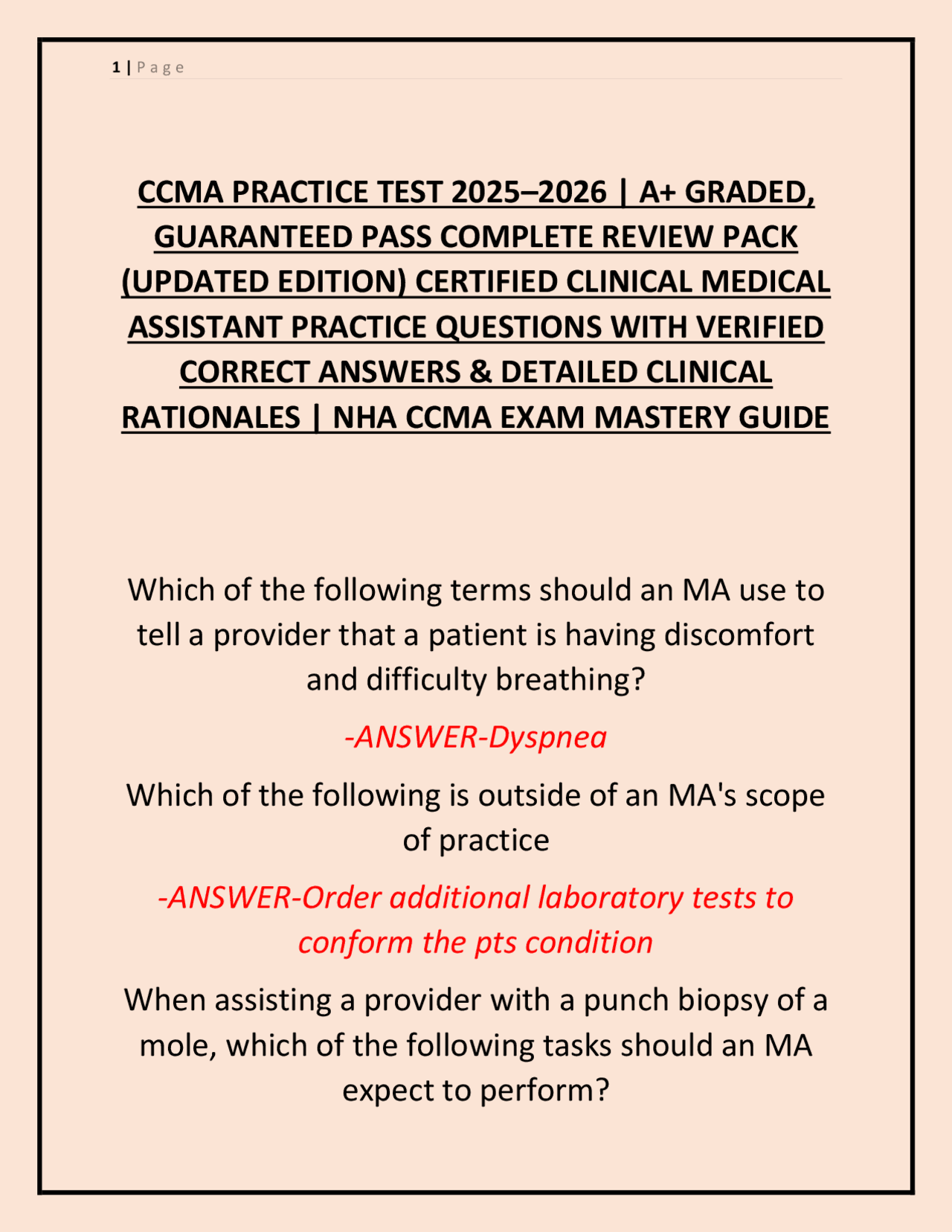 CCMA PRACTICE TEST 2025–2026 | A+ GRADED, GUARANTEED PASS COMPLETE ...