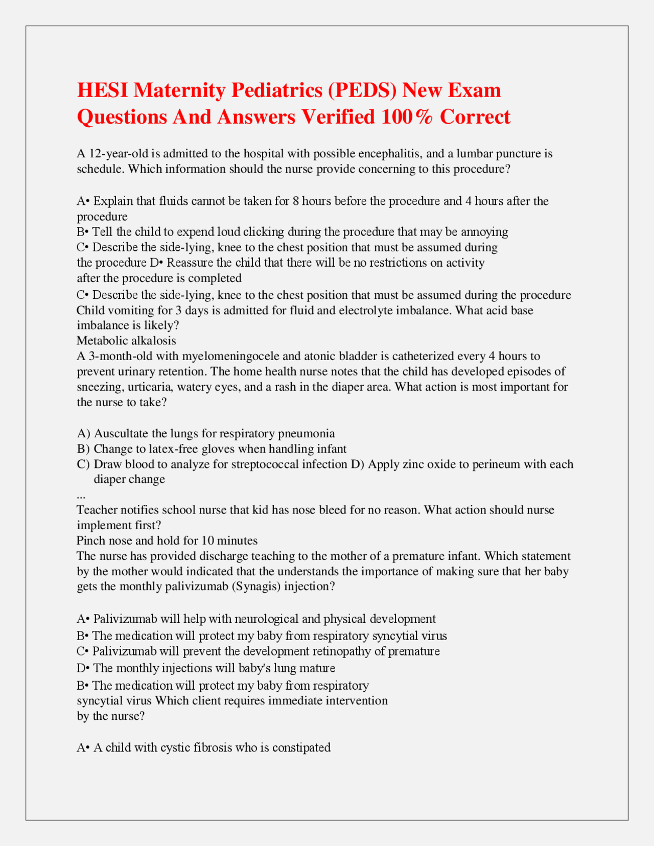 HESI Maternity Pediatrics (PEDS) New Exam Questions And Answers ...
