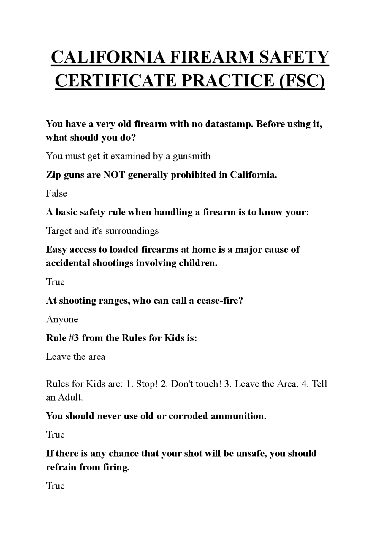 California Firearm Safety Certificate (FSC) Practice Questions and ...