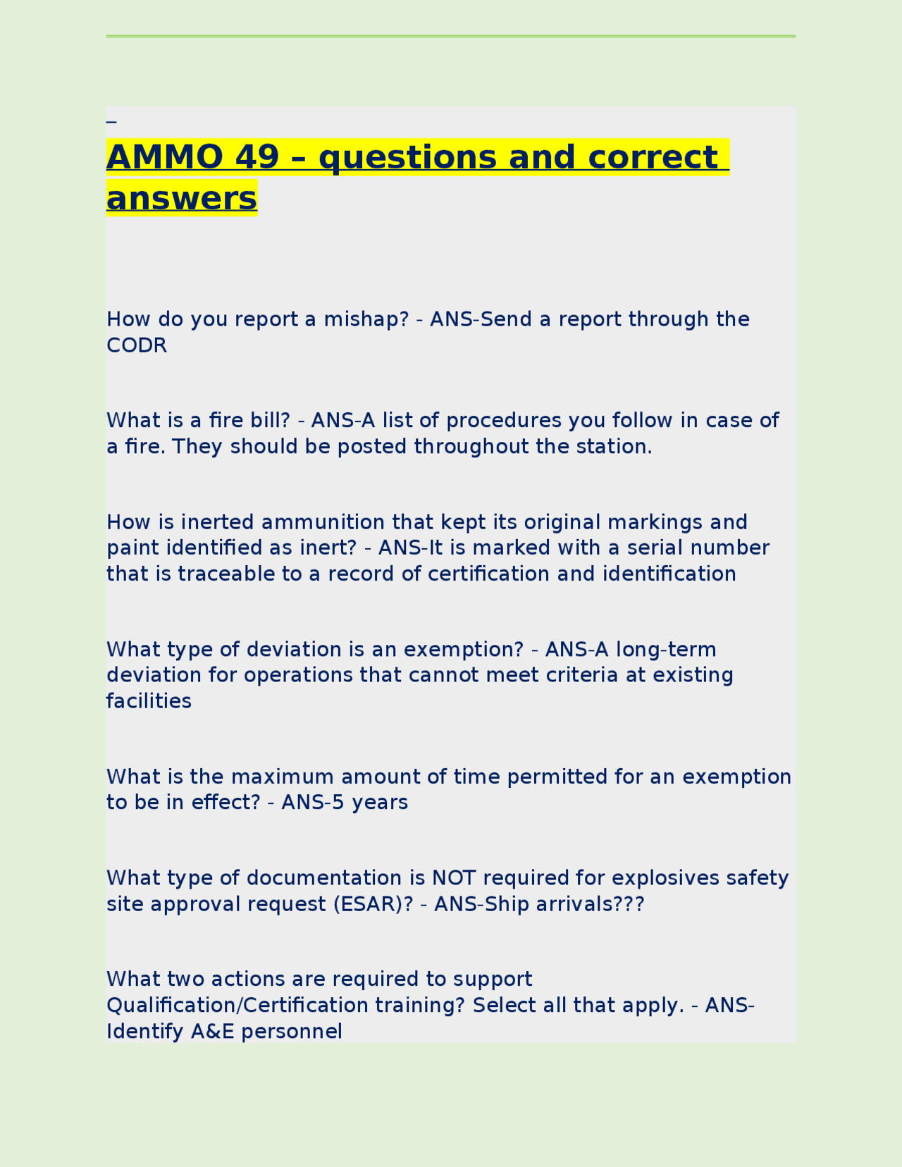 NAVFAC P-307 Training – 114 answered questions.docx | Exams Nursing ...