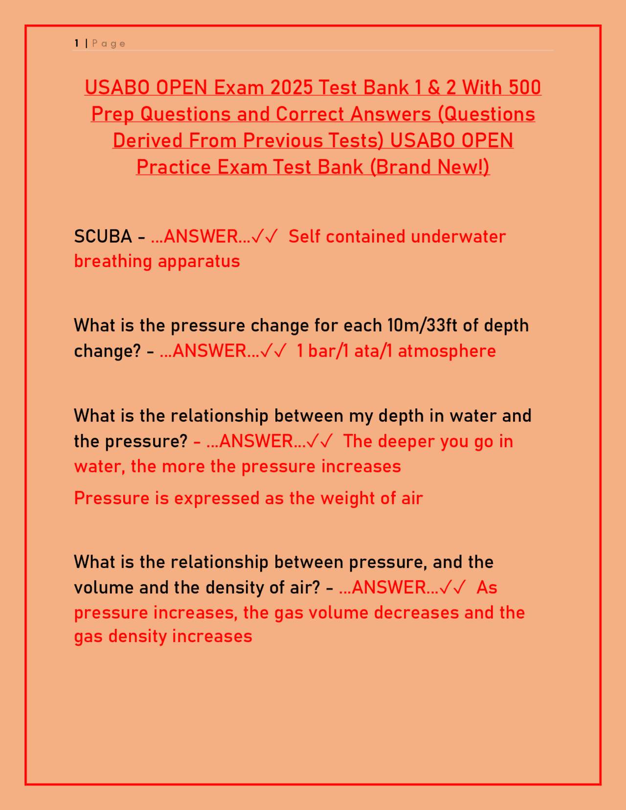 USABO OPEN Exam 2025 Test Bank: 500 Prep Questions & Answers (Derived ...