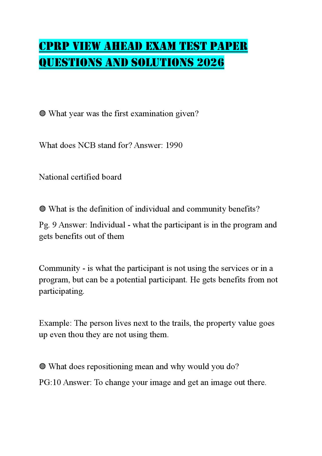 CPRP VIEW AHEAD EXAM TEST PAPER QUESTIONS AND SOLUTIONS 2026 | Exams ...
