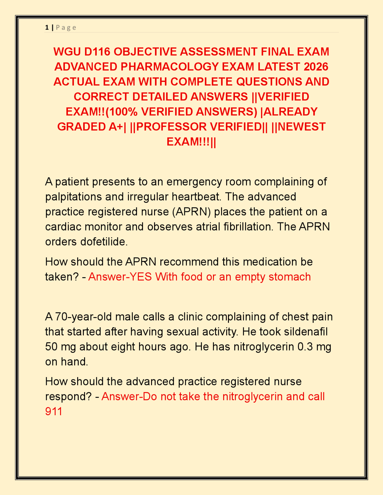 WGU D116 OBJECTIVE ASSESSMENT FINAL EXAM ADVANCED PHARMACOLOGY EXAM ...