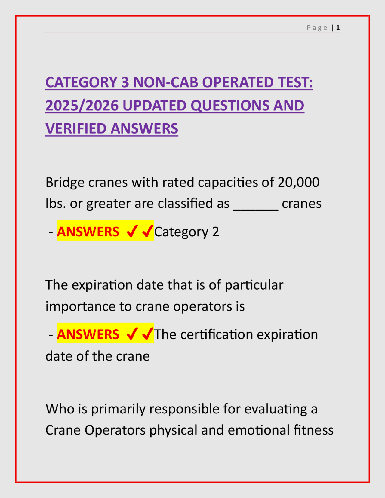 CATEGORY 3 NON-CAB OPERATED TEST: 2025/2026 UPDATED QUESTIONS AND ...