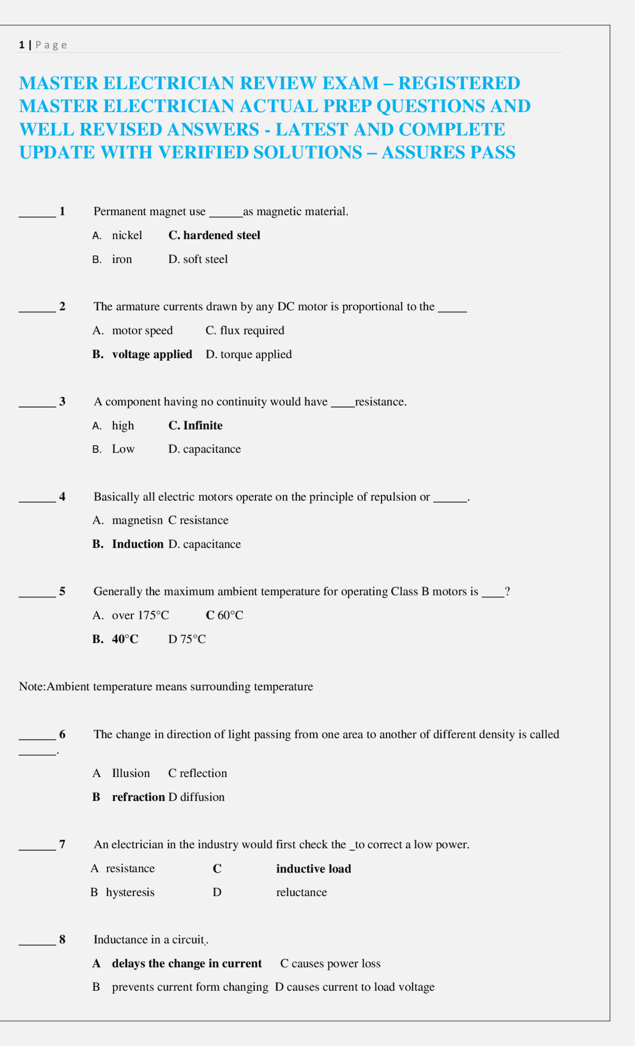 MASTER ELECTRICIAN REVIEW EXAM – REGISTERED MASTER ELECTRICIAN ACTUAL ...