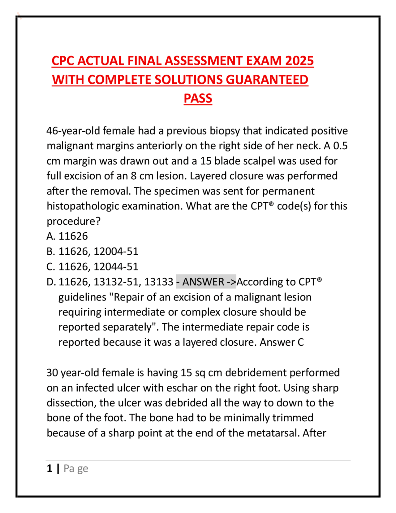 CPC ACTUAL FINAL ASSESSMENT EXAM 2025 WITH COMPLETE SOLUTIONS ...