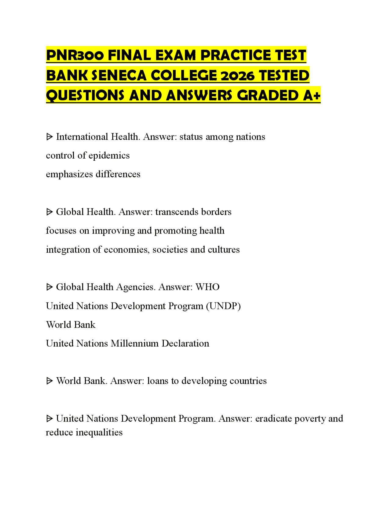 PNR300 FINAL EXAM PRACTICE TEST BANK SENECA COLLEGE 2026 TESTED ...