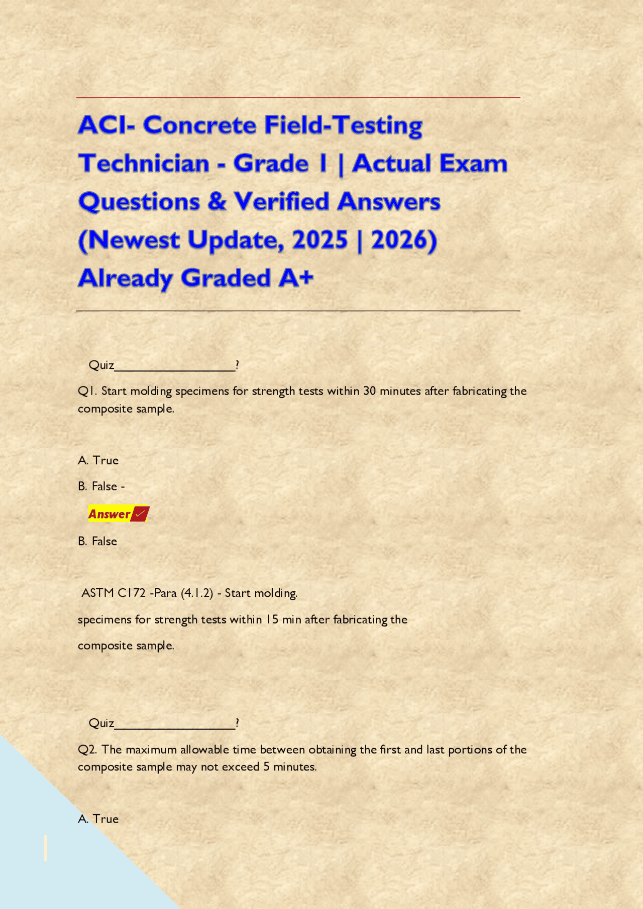 ACI- Concrete Field-Testing Technician - Grade 1 | Actual Exam ...