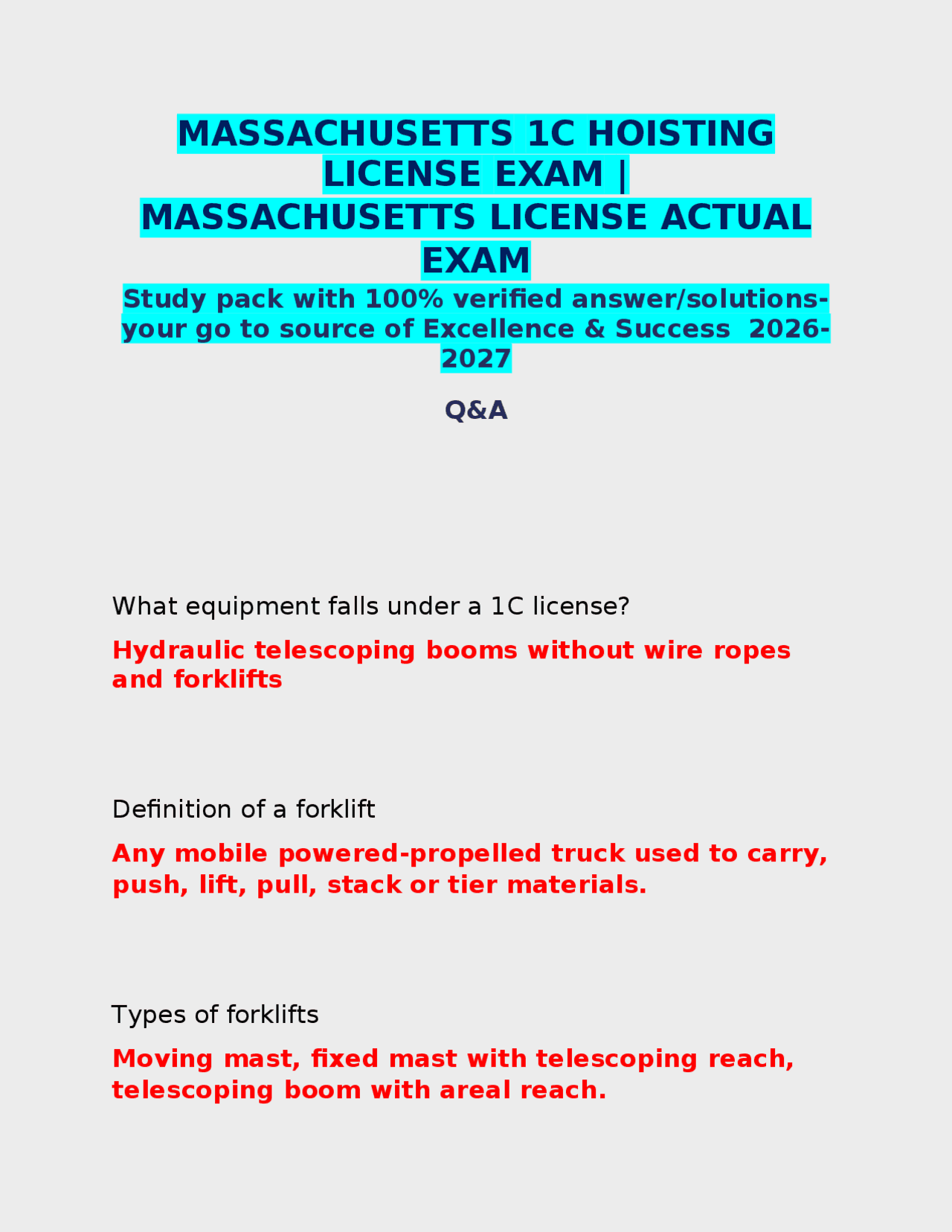 MASSACHUSETTS 1C HOISTING LICENSE EXAM | MASSACHUSETTS LICENSE ACTUAL ...