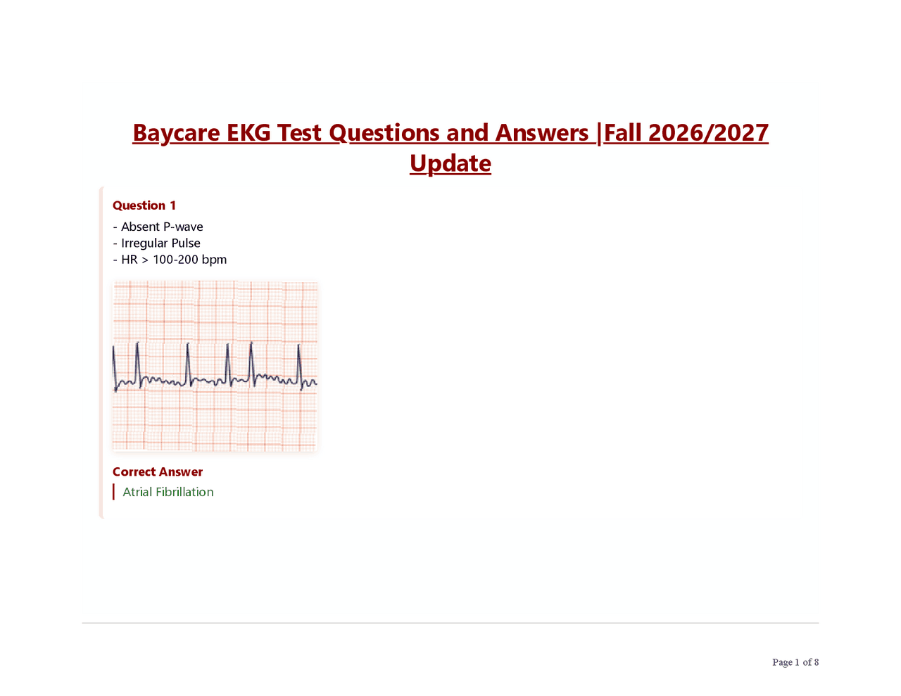 Baycare EKG Test Questions and Answers Fall 2026-2027 Update.pdf ...