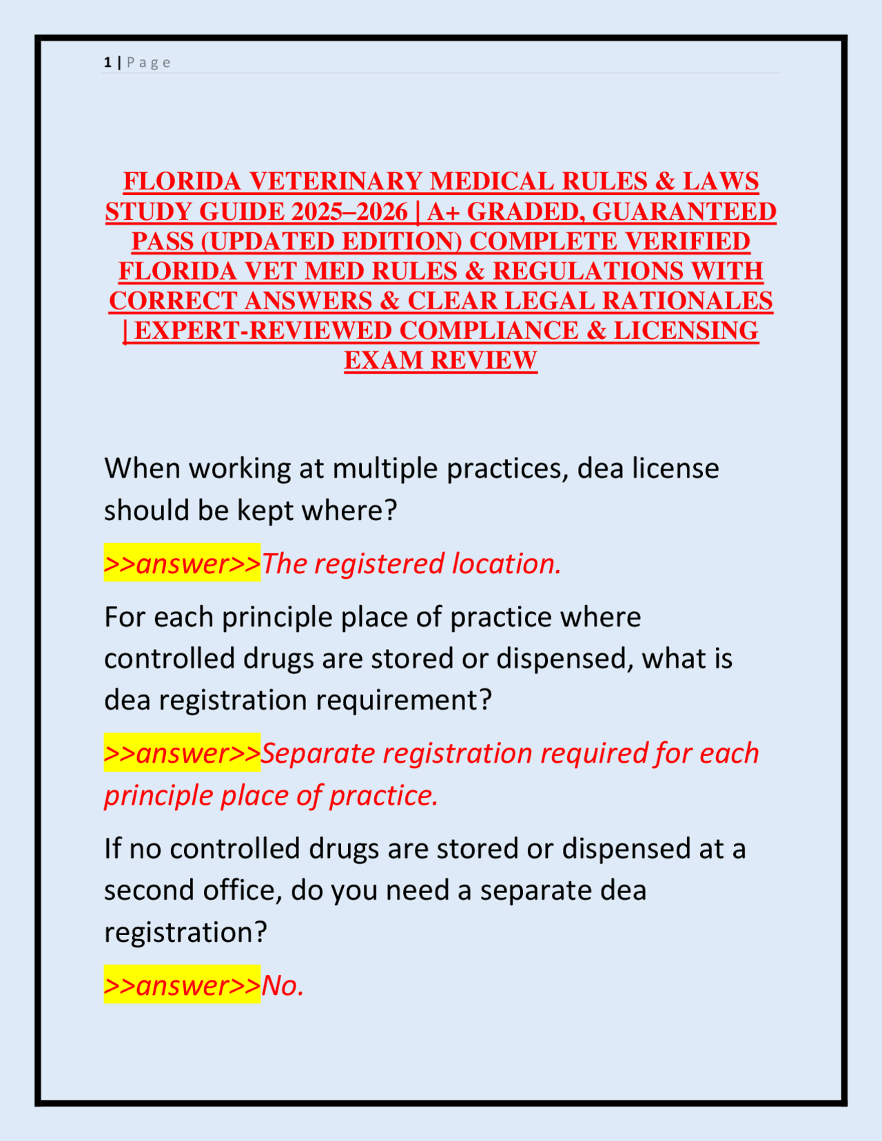 Florida Veterinary Medical Rules & Laws | Exams Health sciences | Docsity