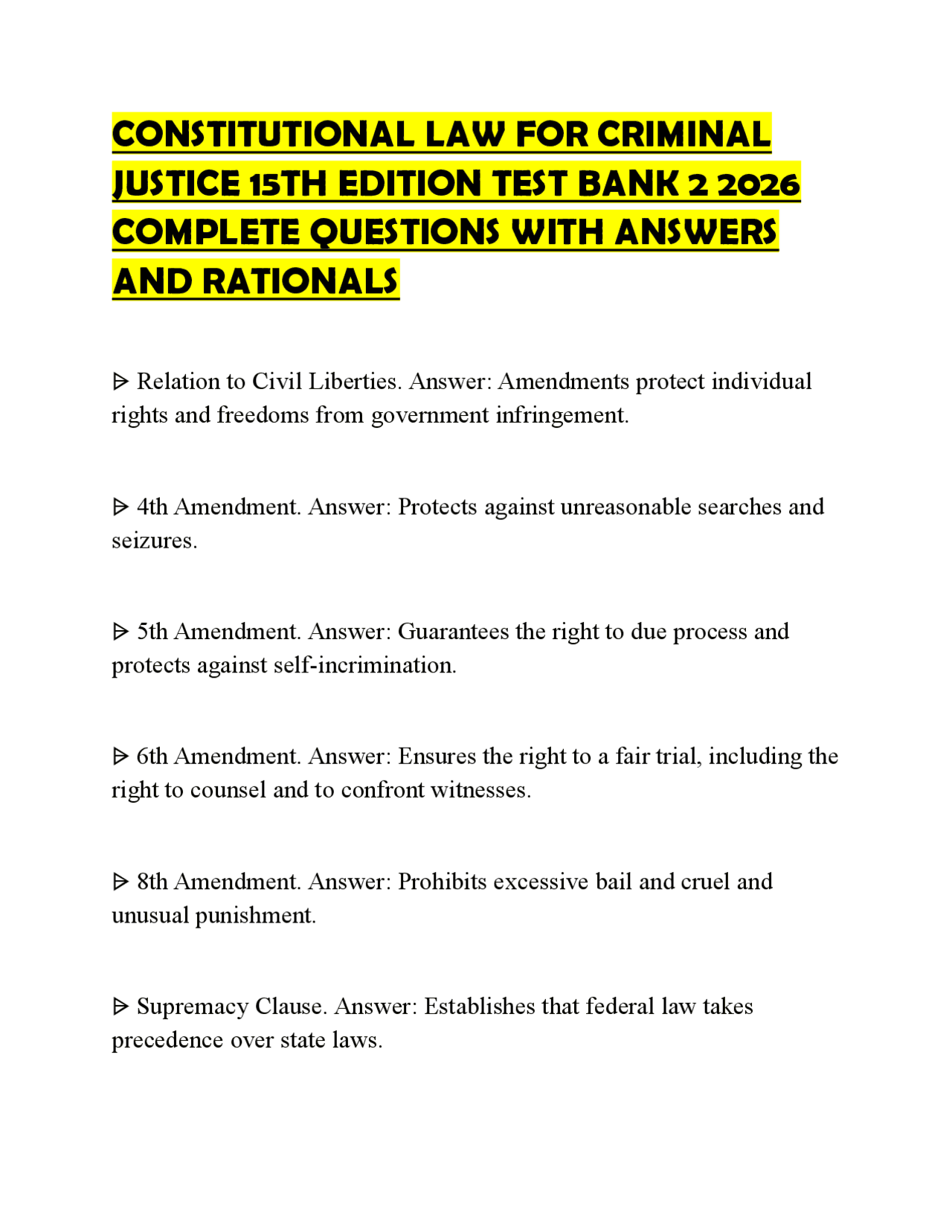 CONSTITUTIONAL LAW FOR CRIMINAL JUSTICE 15TH EDITION TEST BANK 2 2026 ...