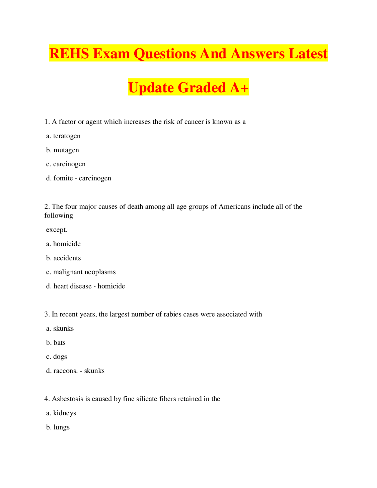 REHS Exam Questions and Answers: Environmental Health and Safety ...