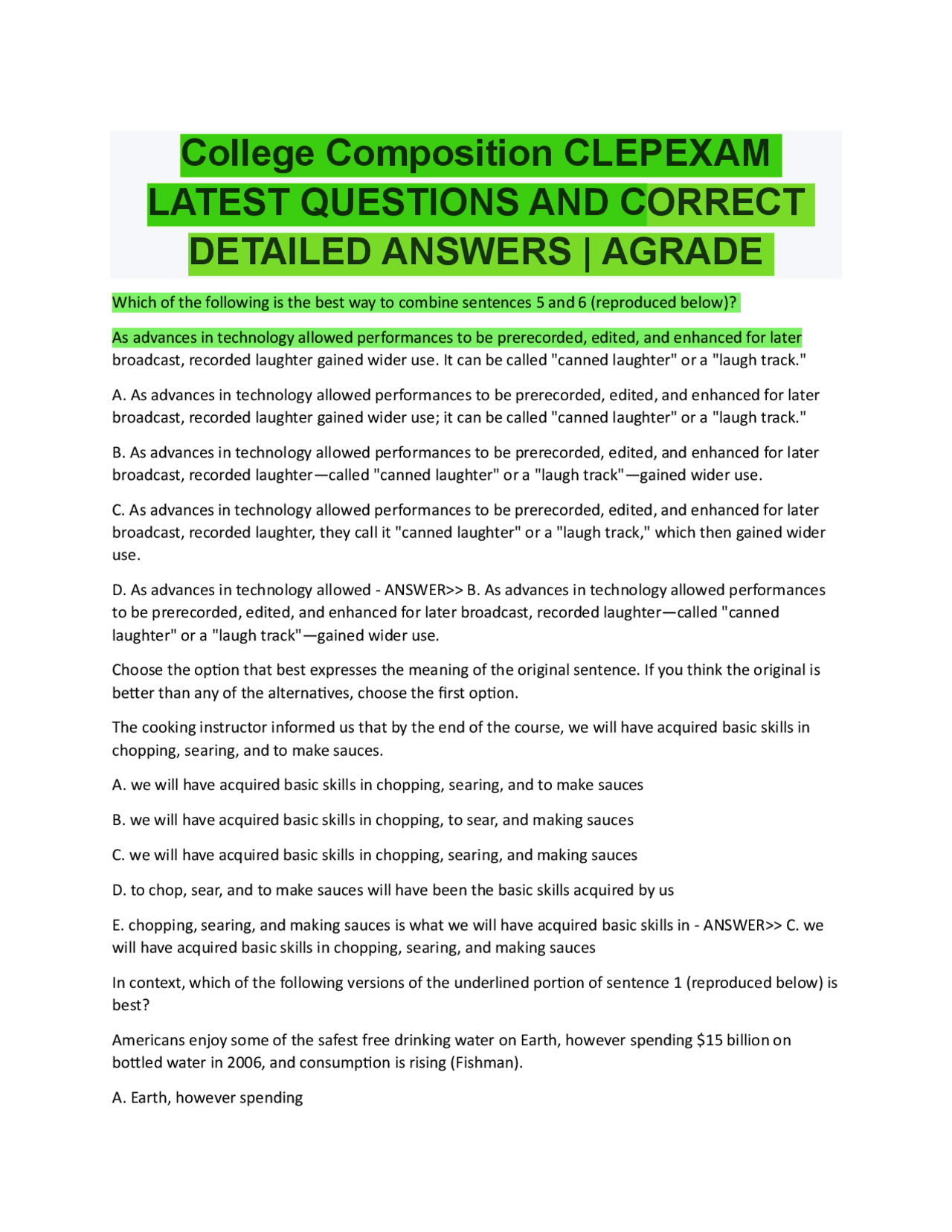 College Composition CLEP Exam: Practice Questions and Answers | Exams ...