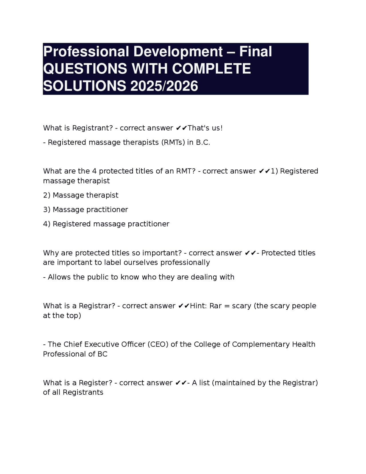 Professional Development – Final QUESTIONS WITH COMPLETE SOLUTIONS 2025 ...