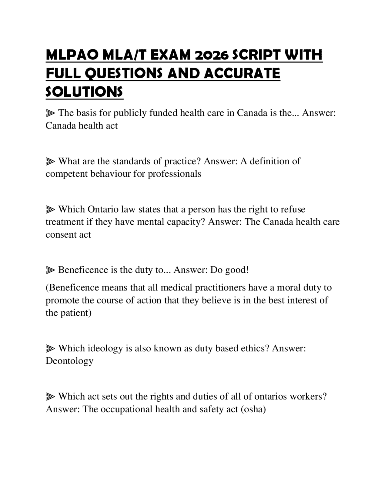 MLPAO MLA/T EXAM 2026 SCRIPT WITH FULL QUESTIONS AND ACCURATE SOLUTIONS ...