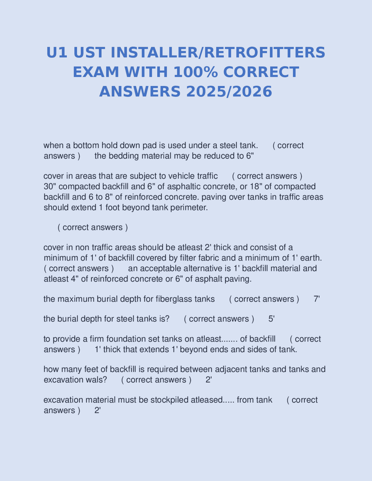UST Installer/Retrofitters Exam Questions and Answers 2025/2026 | Exams ...