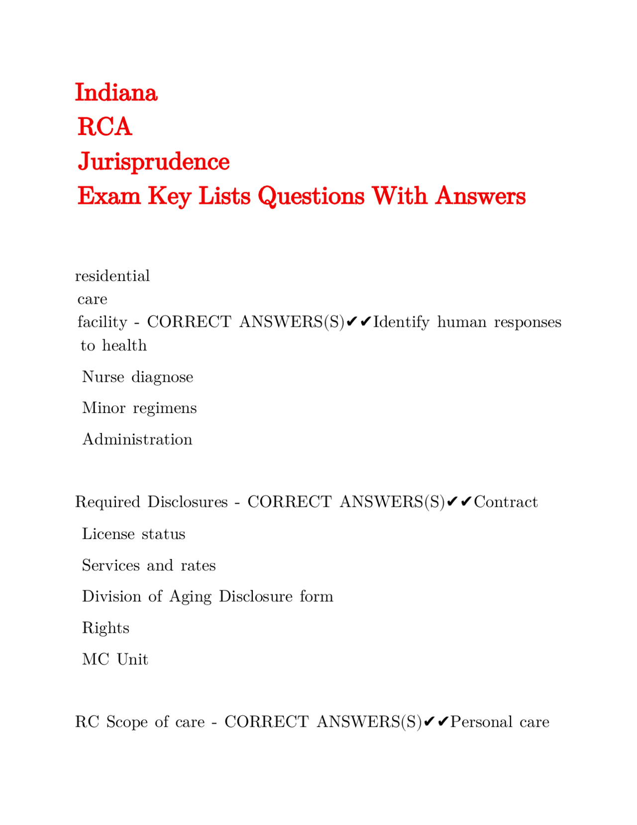 Indiana RCA Jurisprudence Exam Key Lists Questions With Answers ...