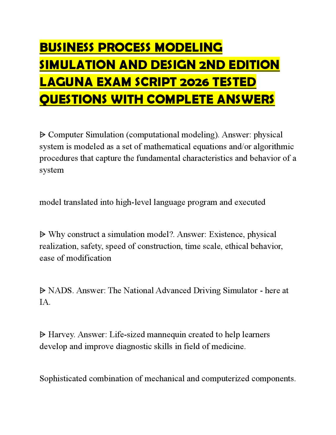 BUSINESS PROCESS MODELING SIMULATION AND DESIGN 2ND EDITION LAGUNA EXAM ...