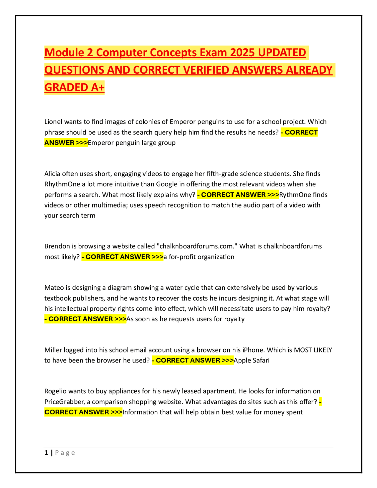 Module 2 Computer Concepts Exam 2025 UPDATED QUESTIONS AND CORRECT ...