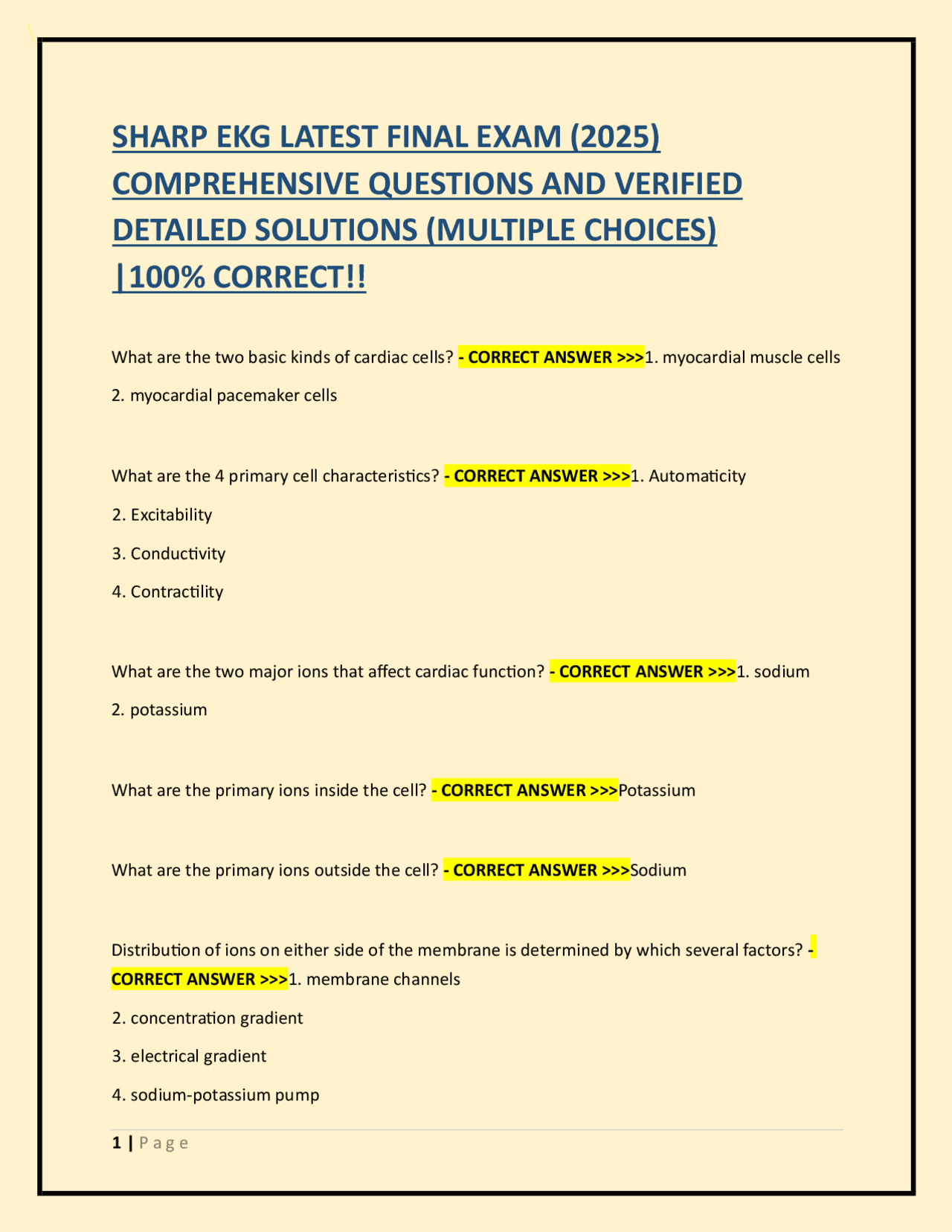 SHARP EKG LATEST FINAL EXAM (2025) COMPREHENSIVE QUESTIONS AND VERIFIED ...