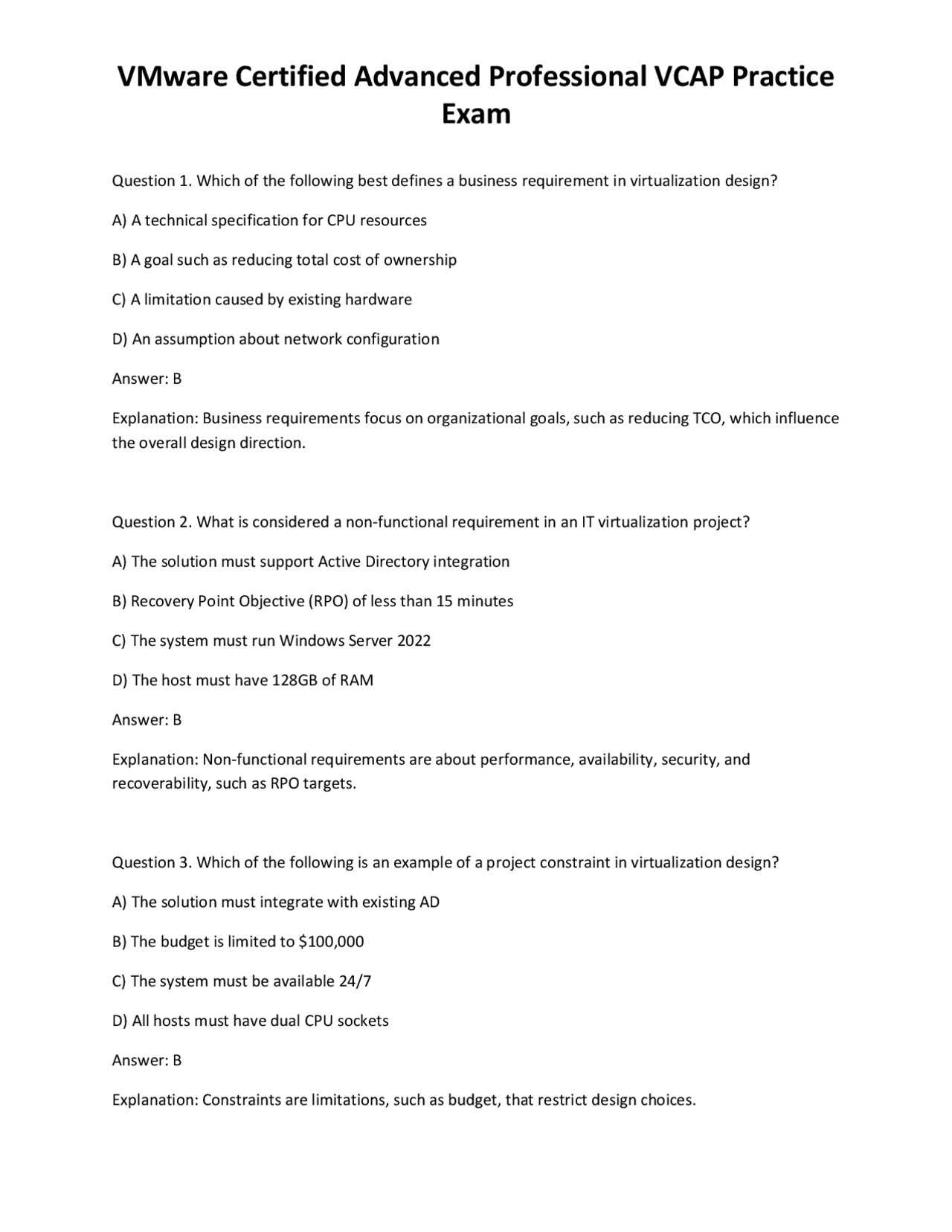 VMware Certified Advanced Professional VCAP Practice Exam | Exams ...