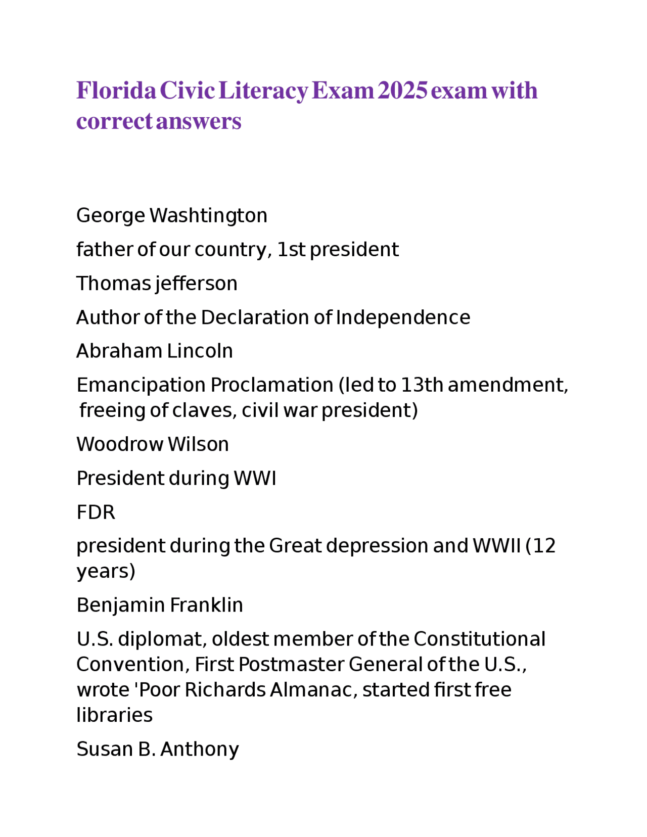 Florida Civic Literacy Exam 2025: Questions and Answers | Exams Nursing ...