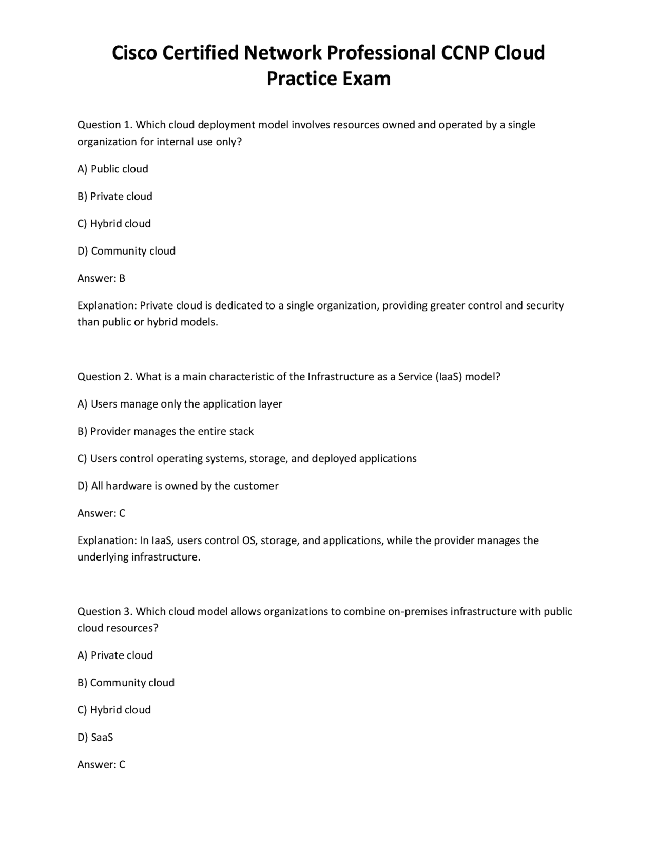 Cisco Certified Network Professional CCNP Cloud Practice Exam | Exams ...