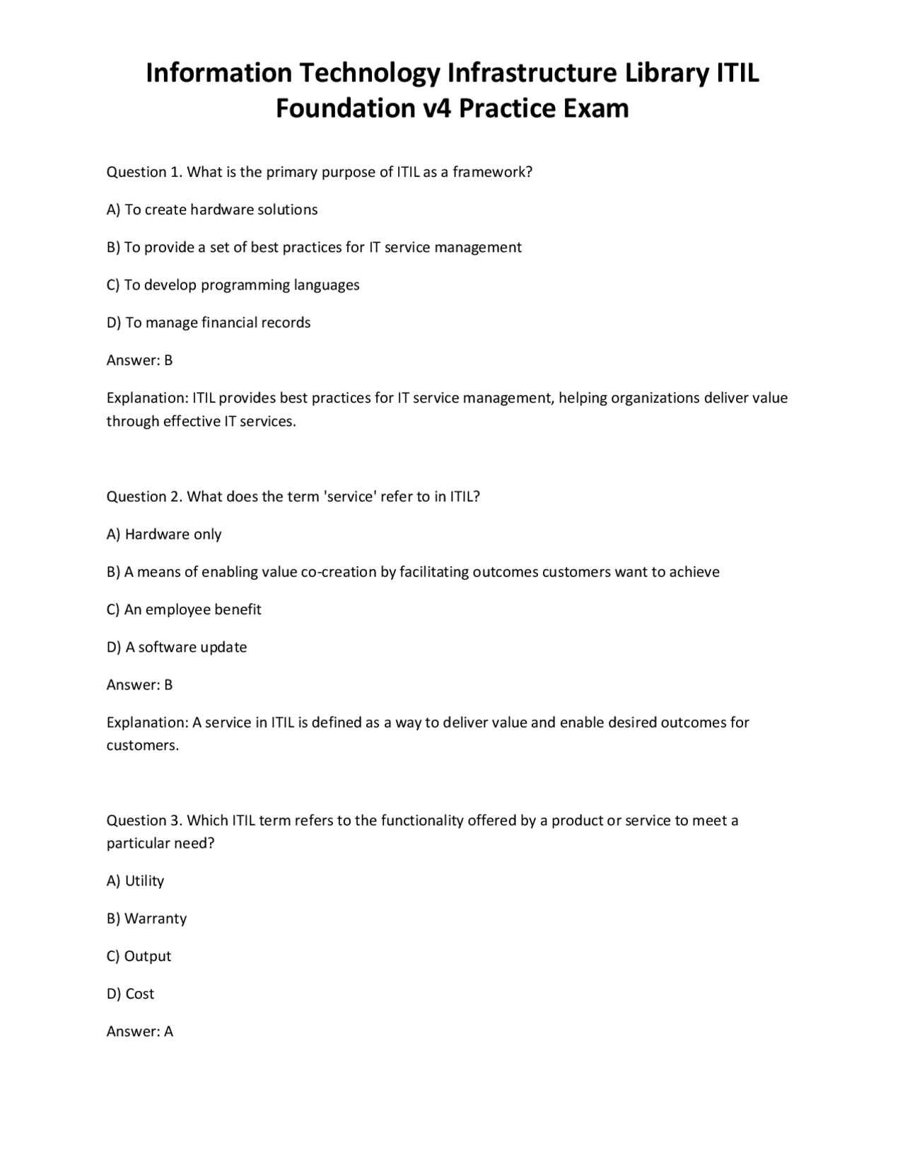 Information Technology Infrastructure Library ITIL Foundation v4 ...