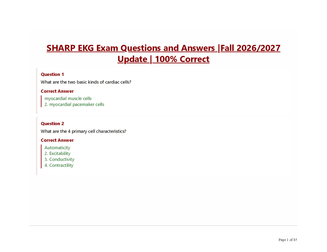 SHARP EKG Exam Questions and Answers Fall 2026-2027 Update - 100% ...