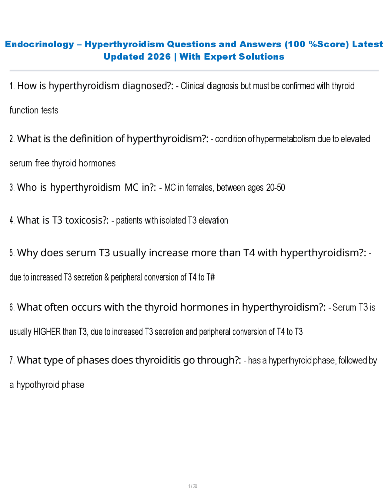 Endocrinology – Hyperthyroidism Questions and Answers (100 %Score ...