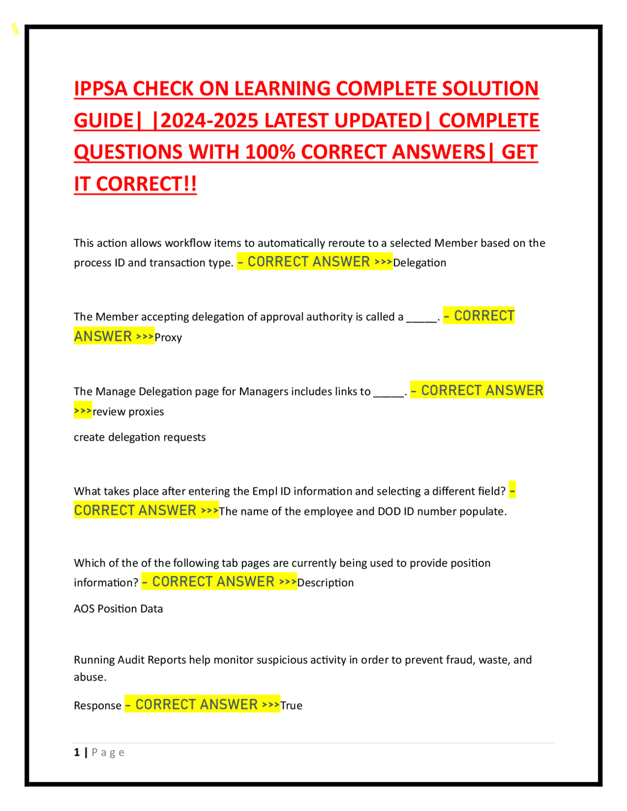 IPPSA CHECK ON LEARNING COMPLETE SOLUTION GUIDE| |2024-2025 LATEST ...
