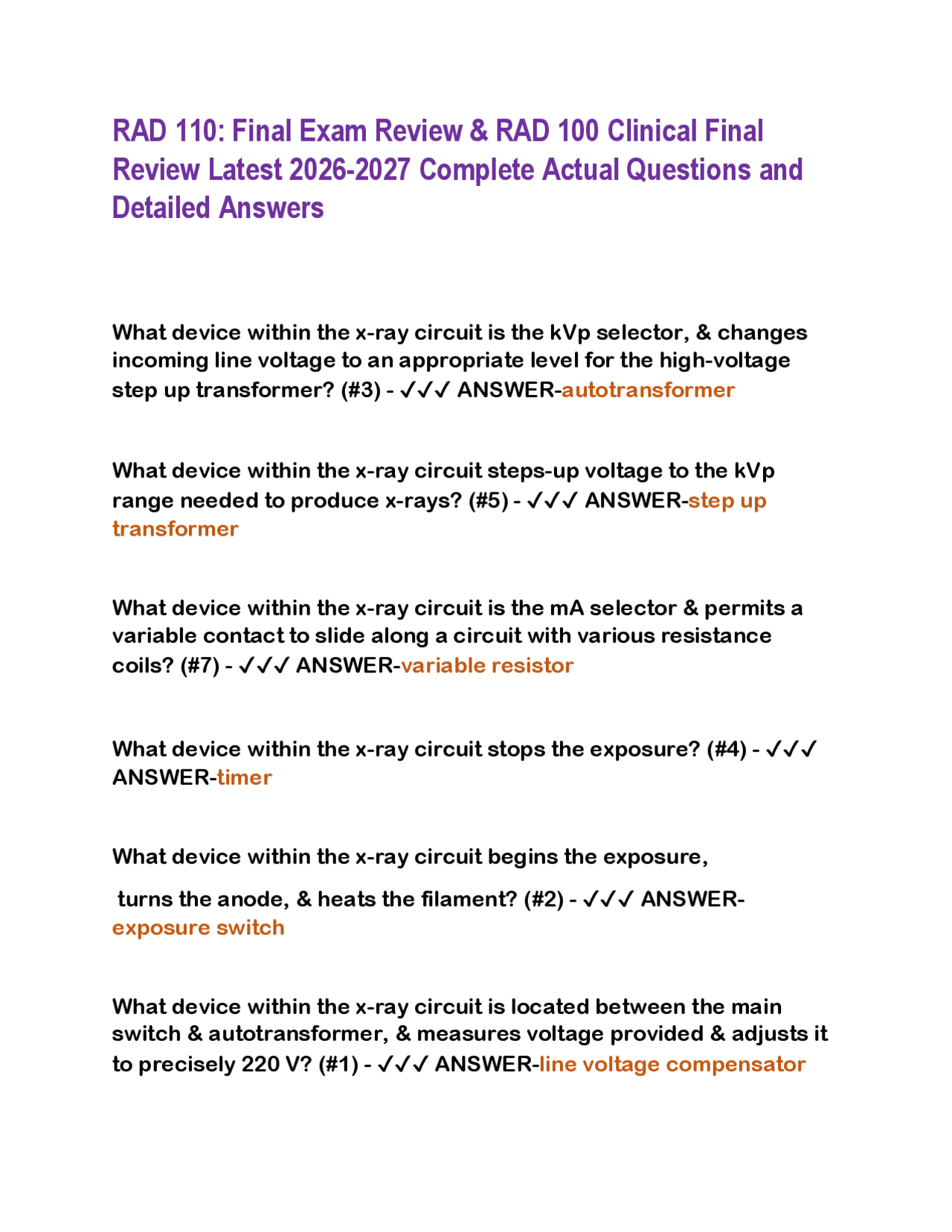RAD 110: Final Exam Review & RAD 100 Clinical Final Review Latest 2026 ...