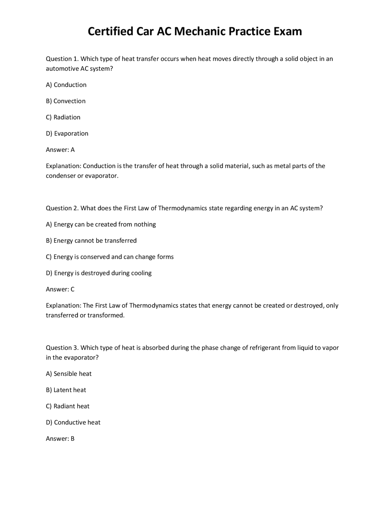 Certified Car AC Mechanic Practice Exam | Exams Technology | Docsity