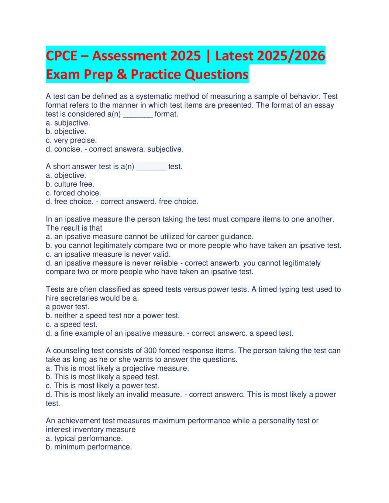CPCE – Assessment 2025 | Latest 2025/2026 Exam Prep & Practice ...