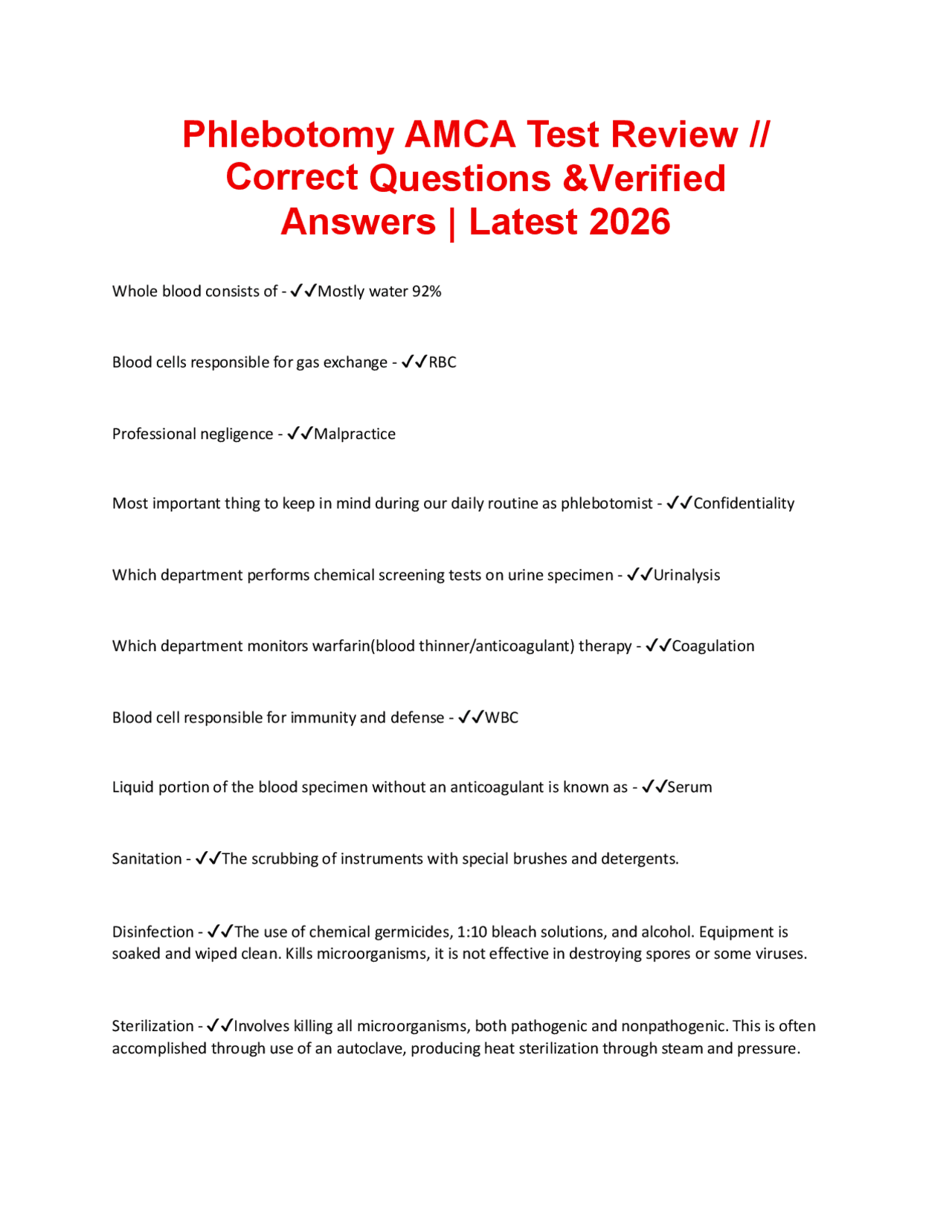 Phlebotomy AMCA Test Review // Correct Questions &Verified Answers ...