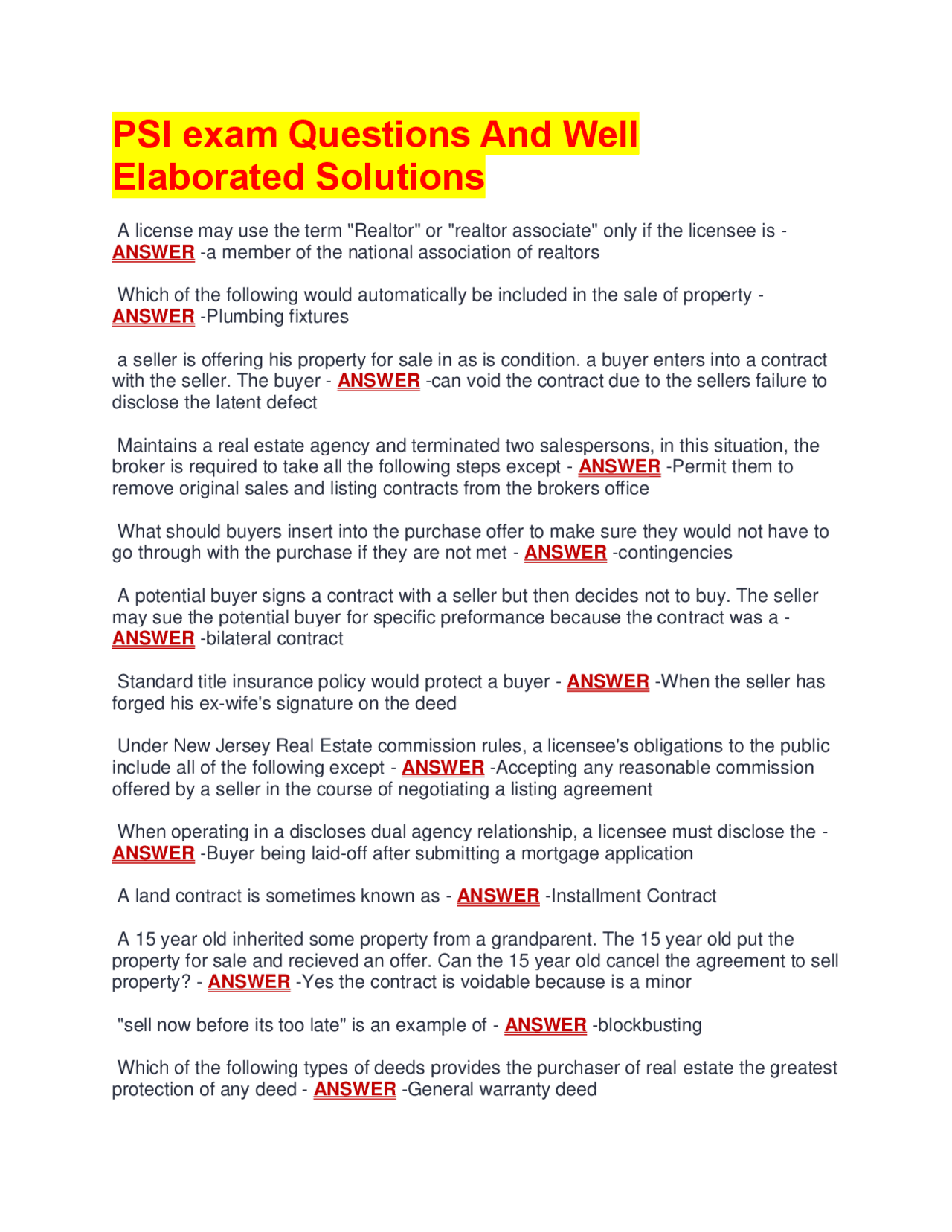 PSI exam Questions And Well Elaborated Solutions | Exams Advanced ...