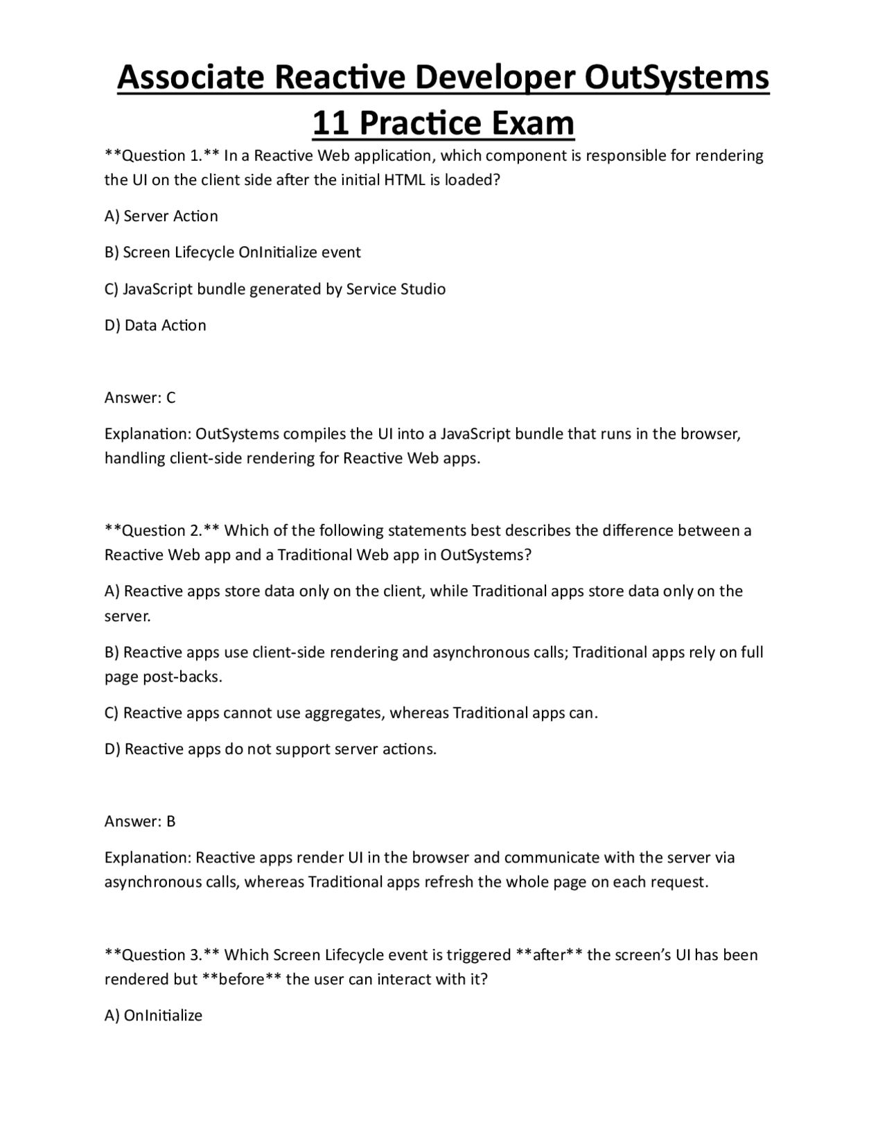 Associate Reactive Developer OutSystems 11 Practice Exam | Exams ...