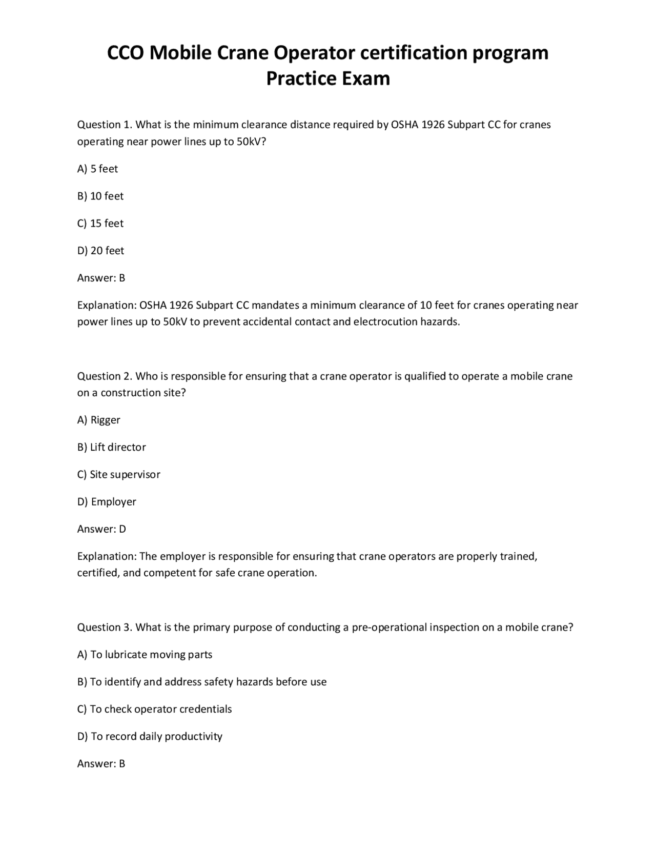 CCO Mobile Crane Operator certification program Practice Exam | Exams ...
