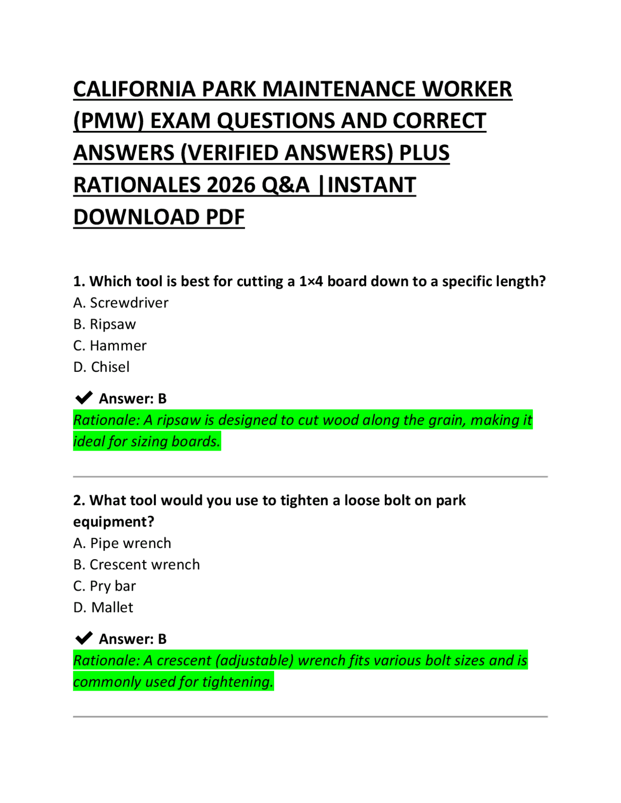 California Park Maintenance Worker Exam – Practice Questions and ...