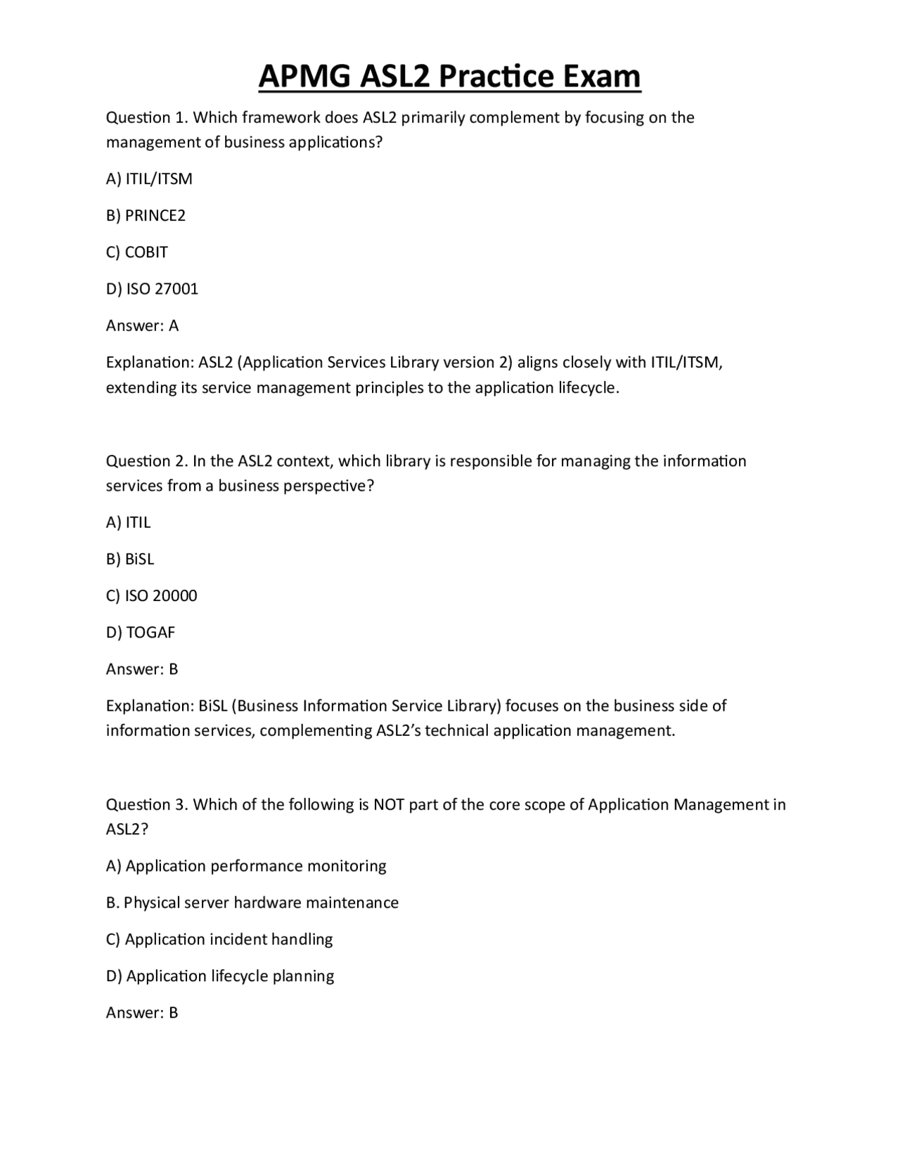 APMG ASL2 Practice Exam | Exams Technology | Docsity
