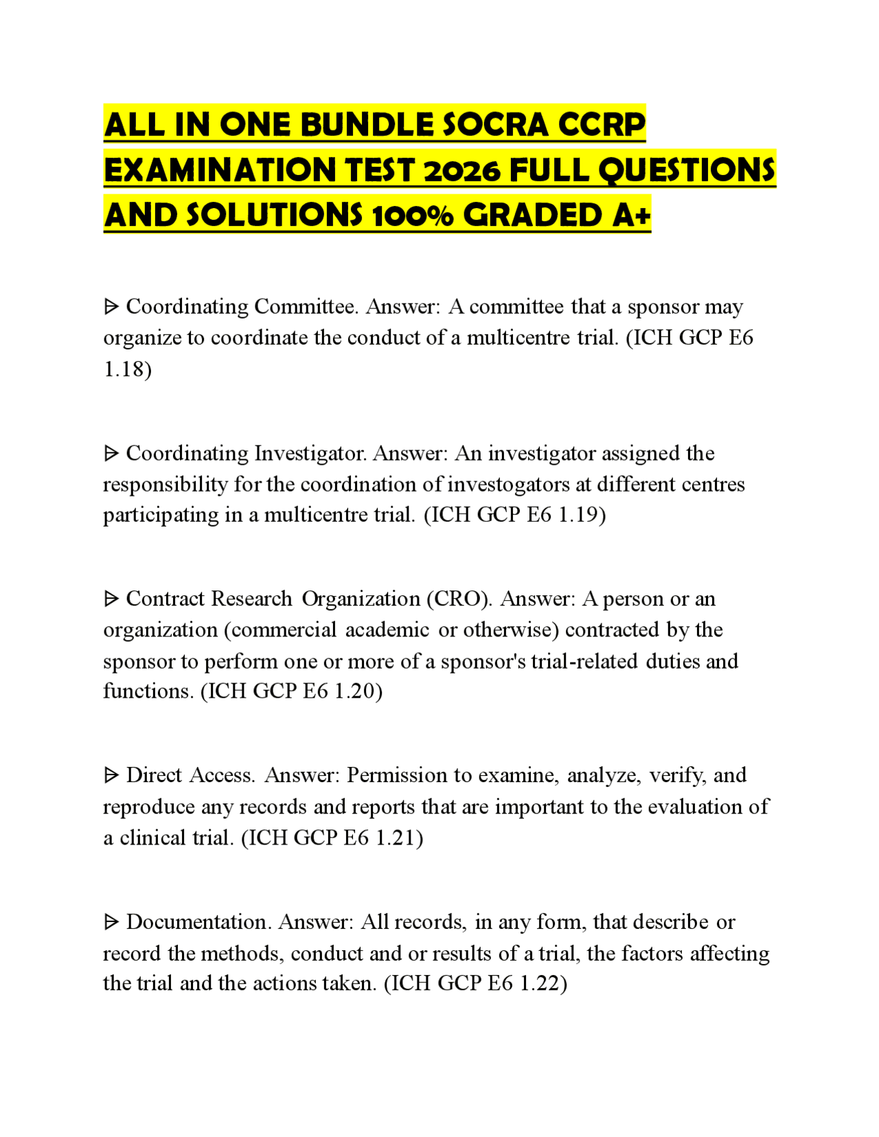 ALL IN ONE BUNDLE SOCRA CCRP EXAMINATION TEST 2026 FULL QUESTIONS AND ...