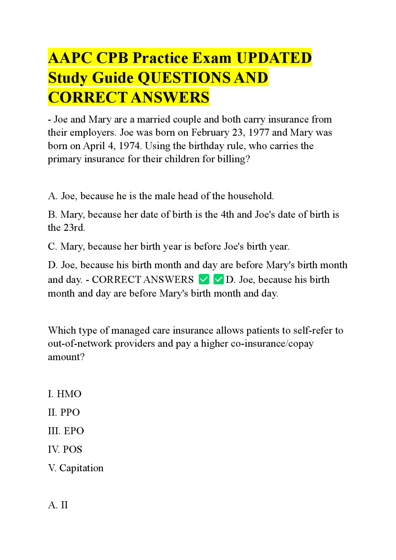 AAPC CPB Practice Exam UPDATED Study Guide QUESTIONS AND CORRECT ...